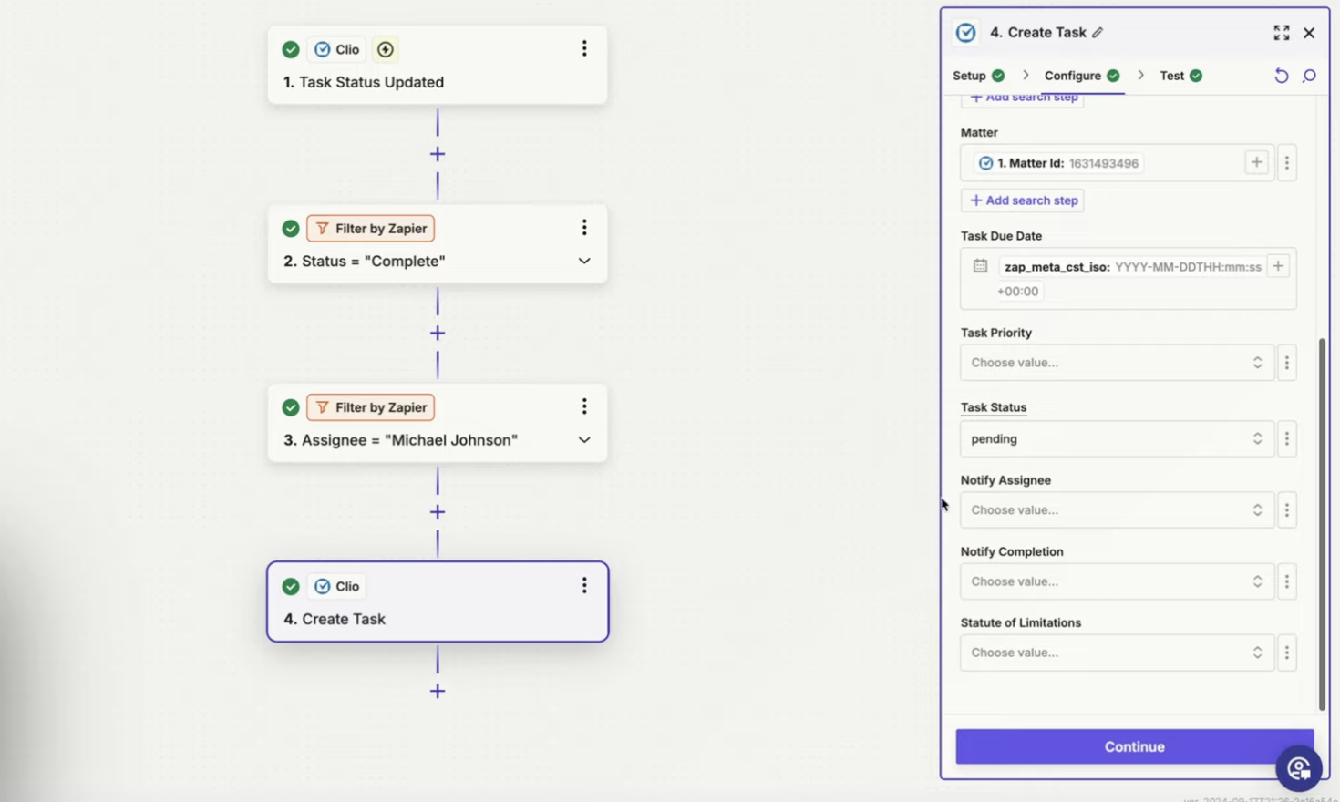 Automatically create Clio tasks when a previous task is completed - Swans